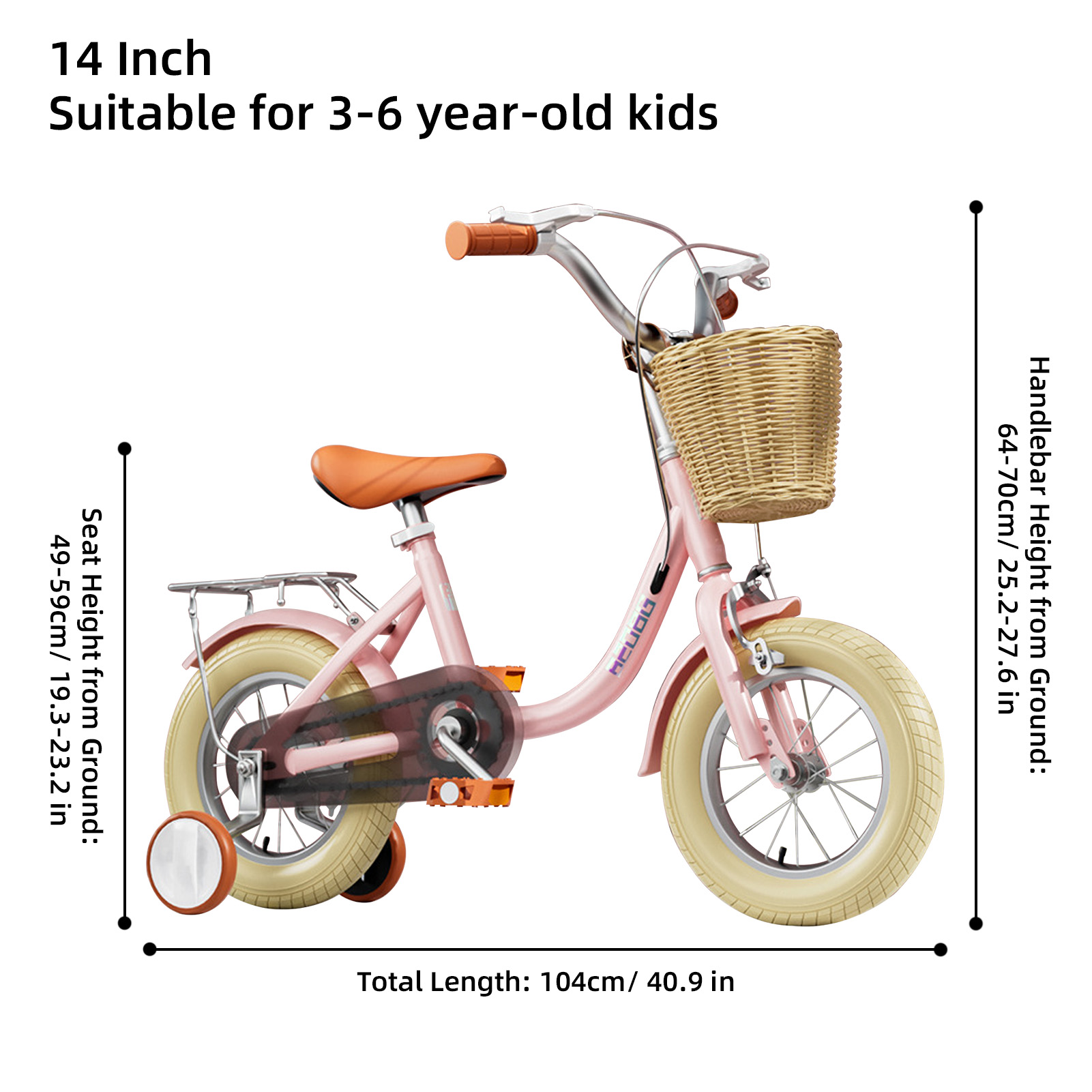 Kids Bikes Beginner Training Bike With Training Wheels Front Rear Brake ...