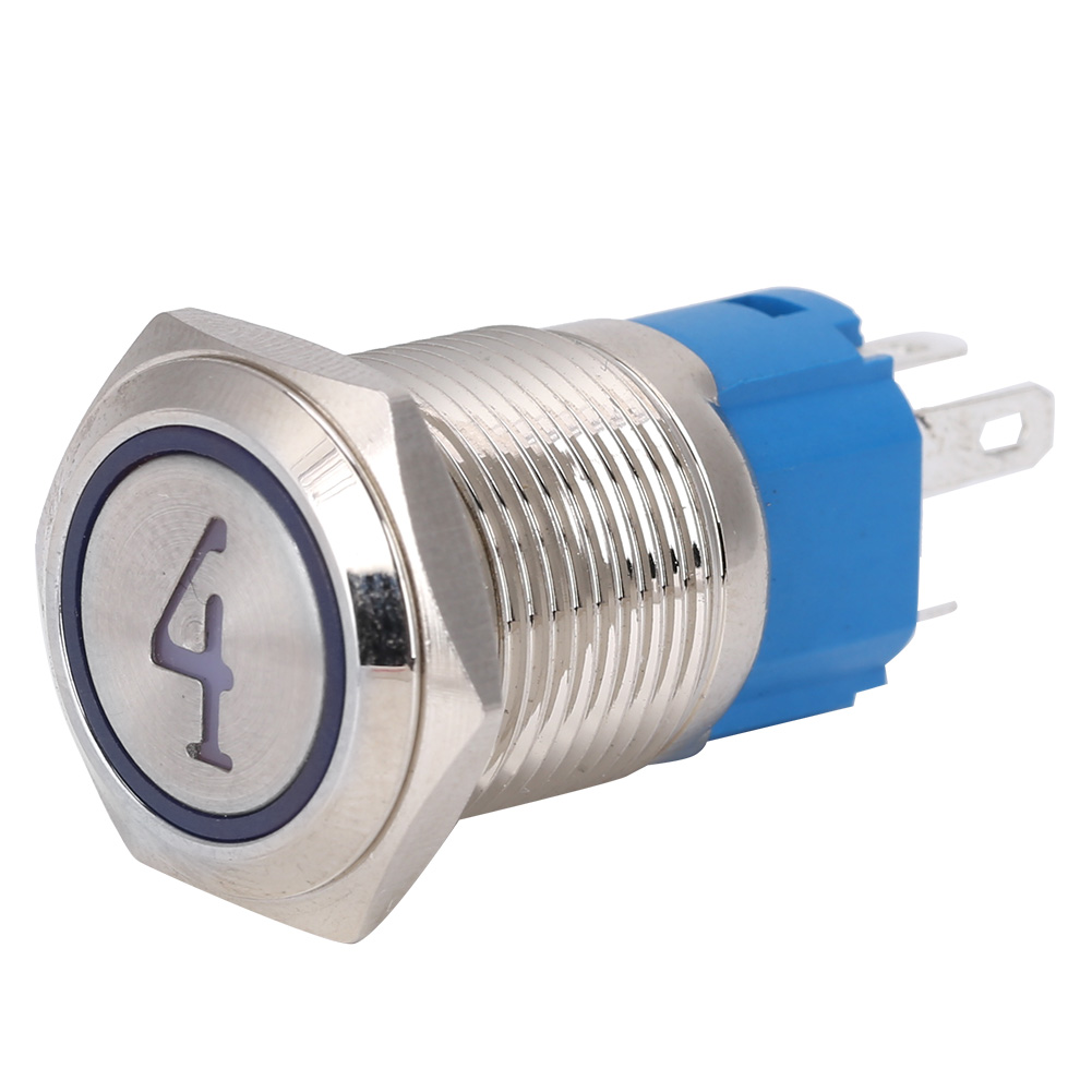 2PCS 5-Pin Metal Push Button Switch 16mm Flat Head Self-Reset Switch ...