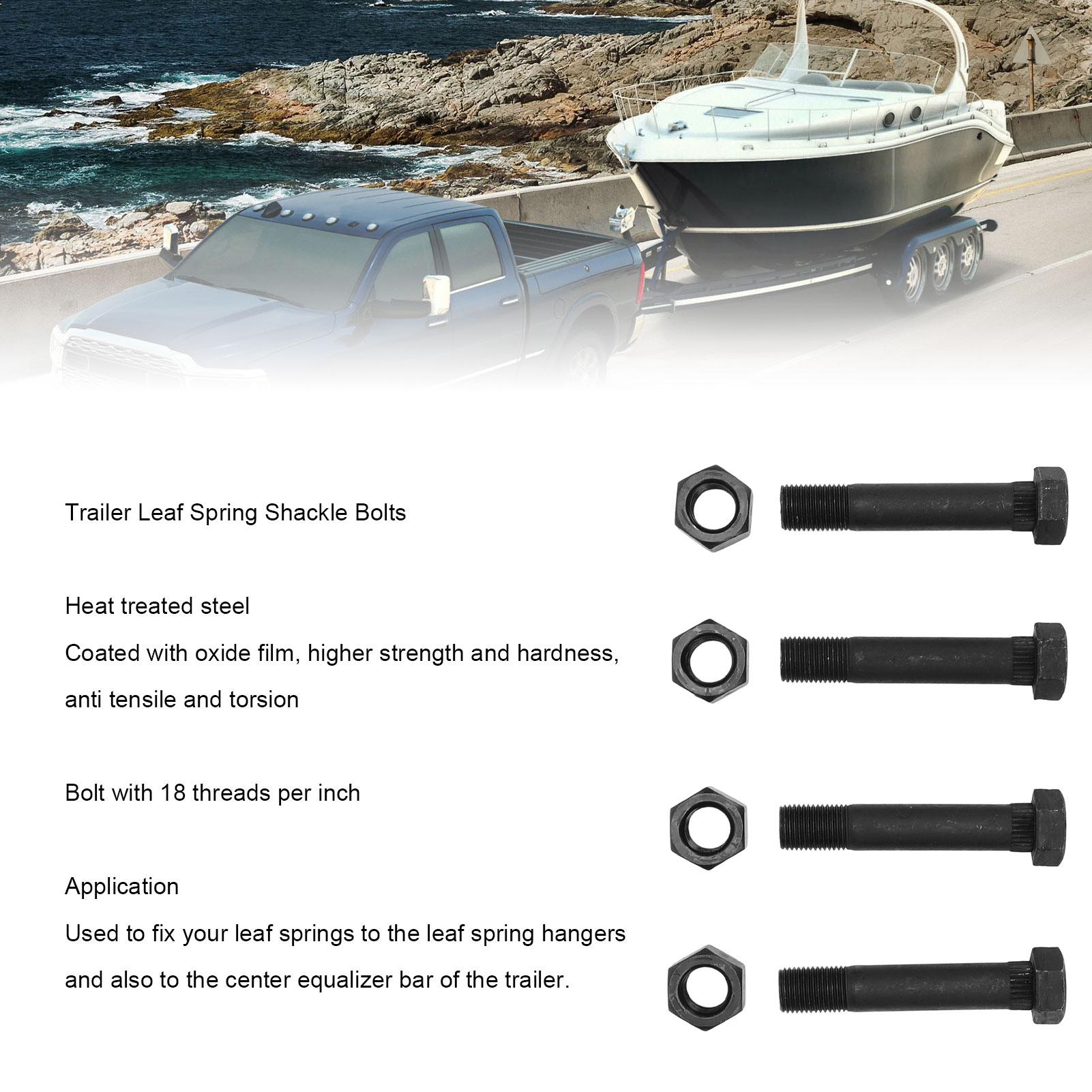 Leaf Spring Grease Bolts 4pcs Trailer Leaf Spring Shackle Bolts 9/16in ...