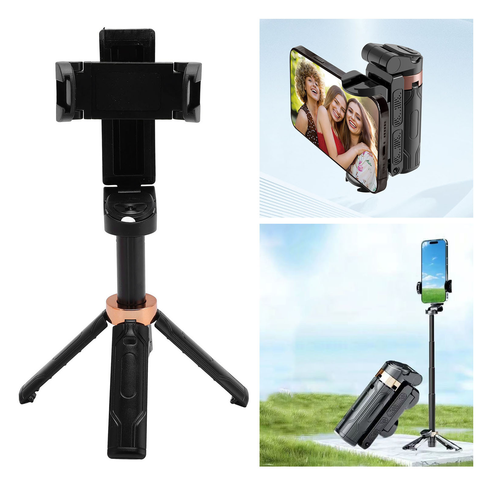 Mini BT Selfie Stick Travel Portable Universal Floor Quadrupod 360 ...