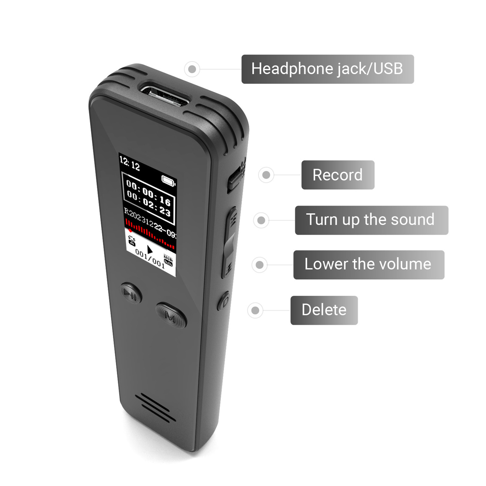 DIGITAL VOICE RECORDER With 0.96 Color Screen One-Key Recording 64Gb ...