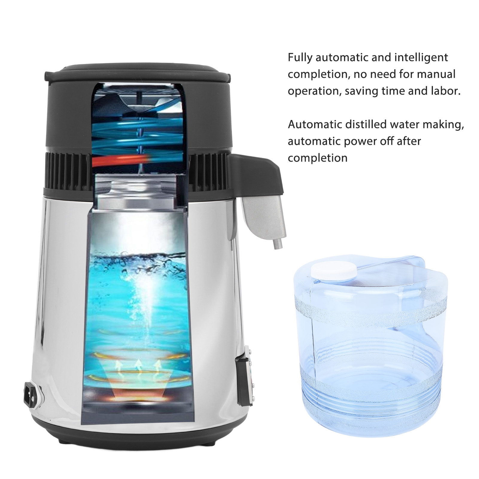 4L Water Distiller 750W Stainless Steel Automatic Distilled Water Maker ...