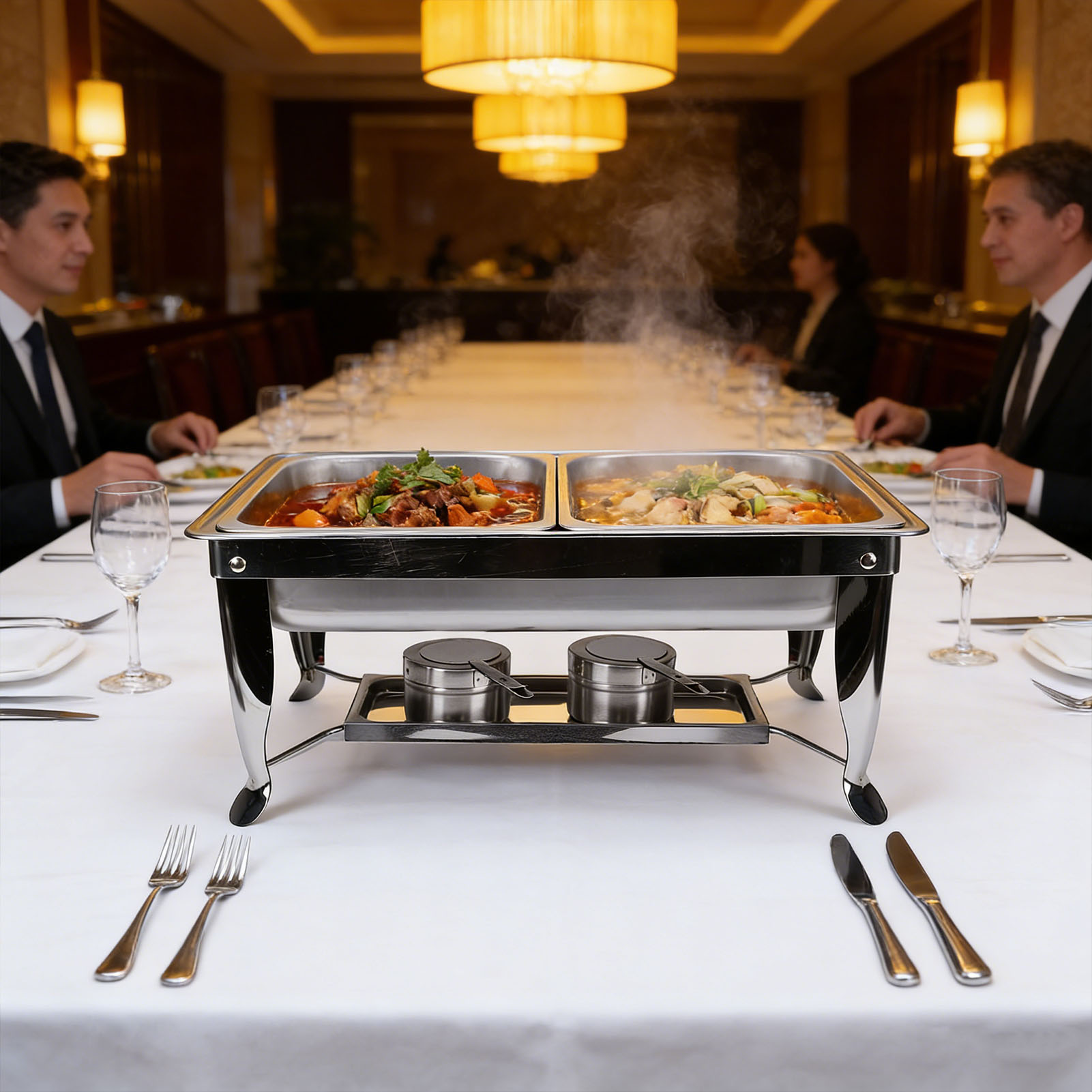 BUFFET FOOD WARMER Square Two Section Chafing Dish With Foldable Frame ...