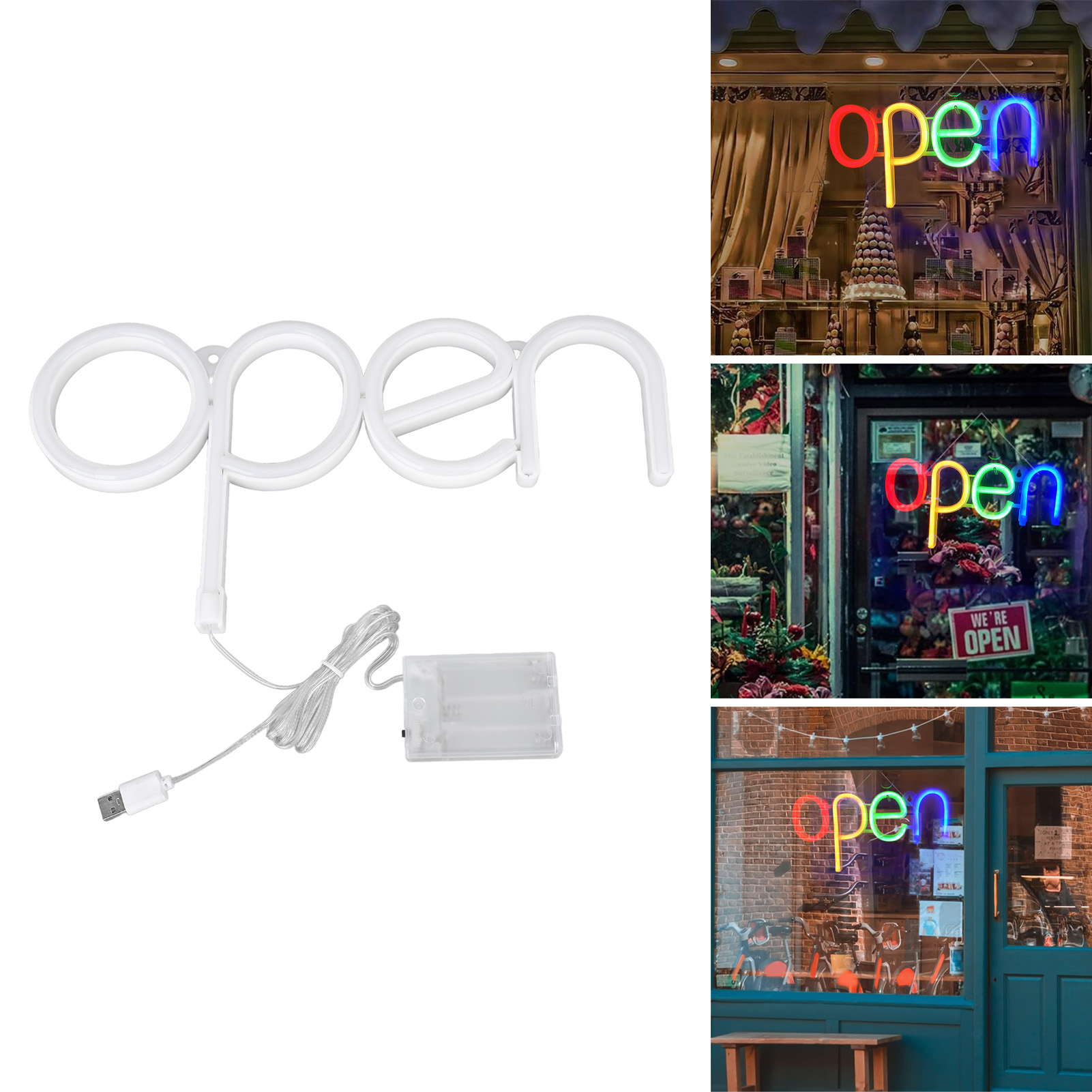 NEON OPEN SIGN Bright RGB LED Sign 13.8x7.3in Battery USB Powered PVC ...